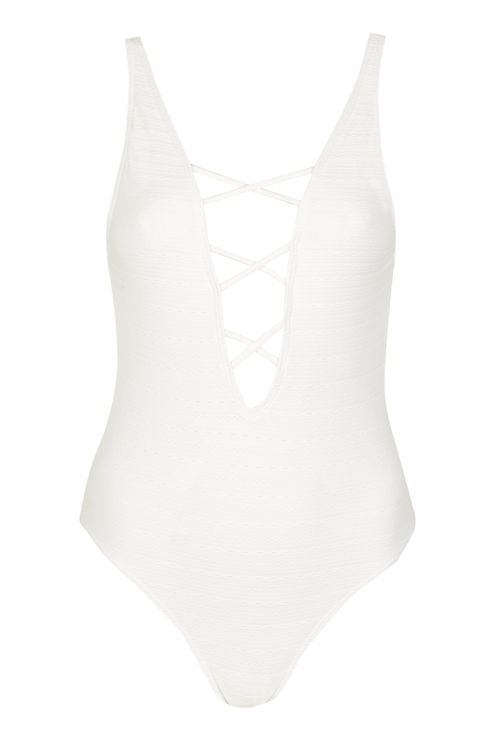 Textured Lattice Front Swimsuit - Damsel In Dior